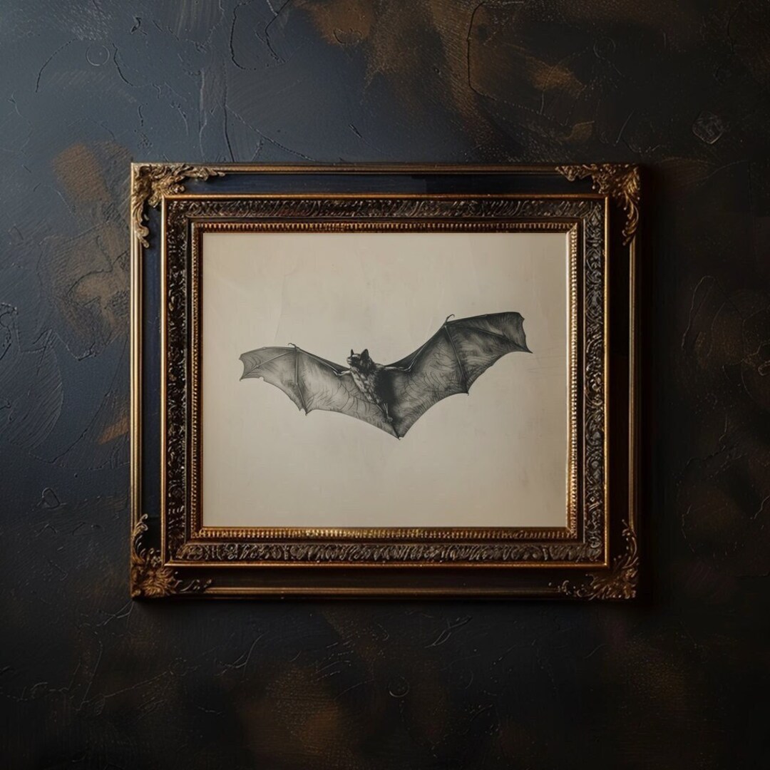 Vintage Bat Printable Wall Art, Gothic Bat Sketch Wall Art, Spooky ...