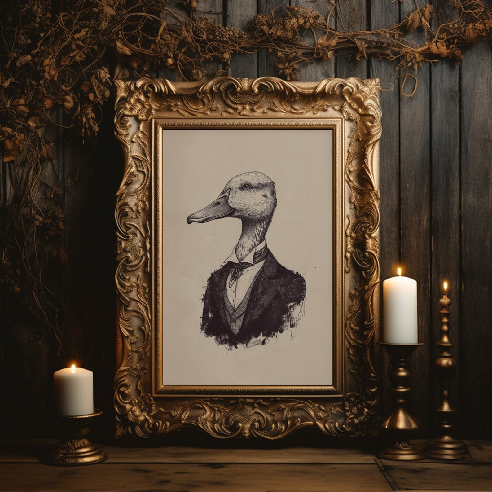 Duck Wearing a Suit Digital Artwork Print, Vintage Eclectic Duck Poster ...