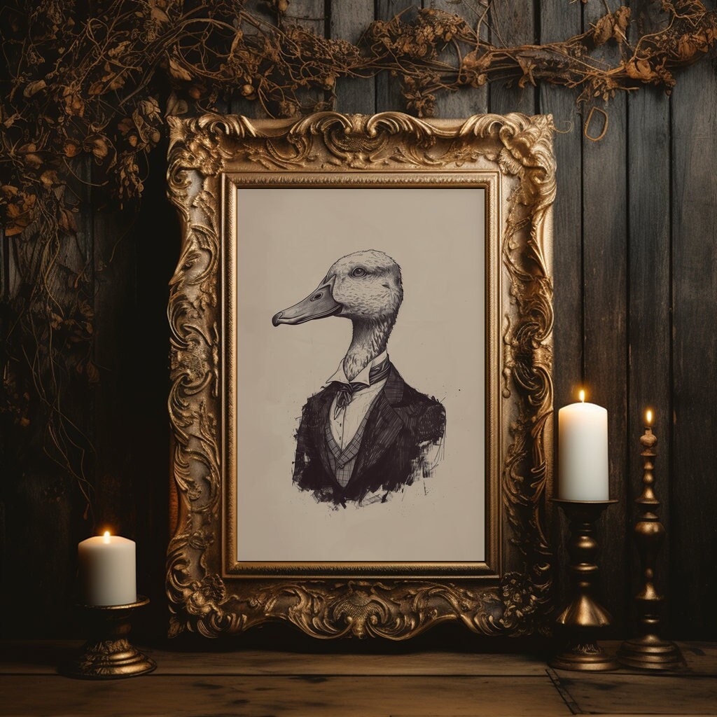 Duck Wearing a Suit Digital Artwork Print, Vintage Eclectic Duck Poster ...