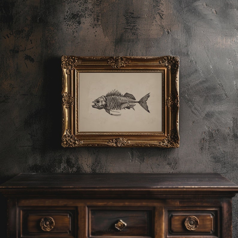 Fish Skeleton Wall Art, Printable Vintage Fish, Marine Fish Poster ...