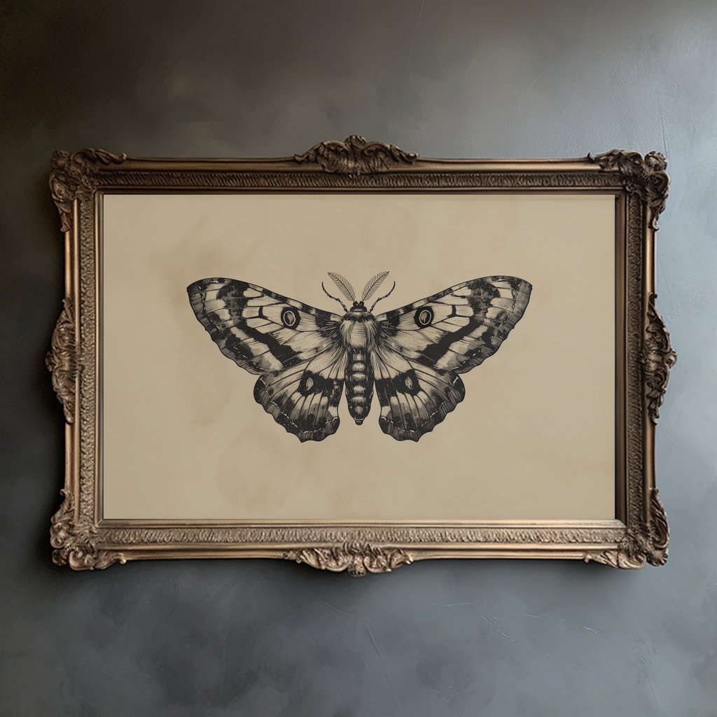 Moth Wall Art Print Vintage Moth Art Printable Dark Moody Insect Wall ...