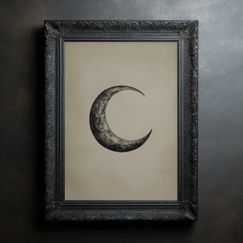 Goth Girl Crescent Moon Eclectic Wall Art Digital Print, Magical Moon ...