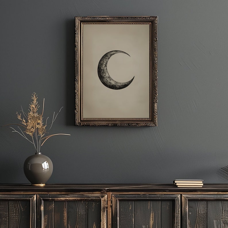 Goth Girl Crescent Moon Eclectic Wall Art Digital Print, Magical Moon ...