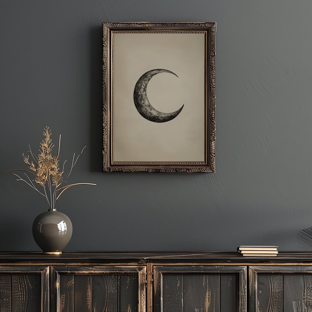 Goth Girl Crescent Moon Eclectic Wall Art Digital Print, Magical Moon ...