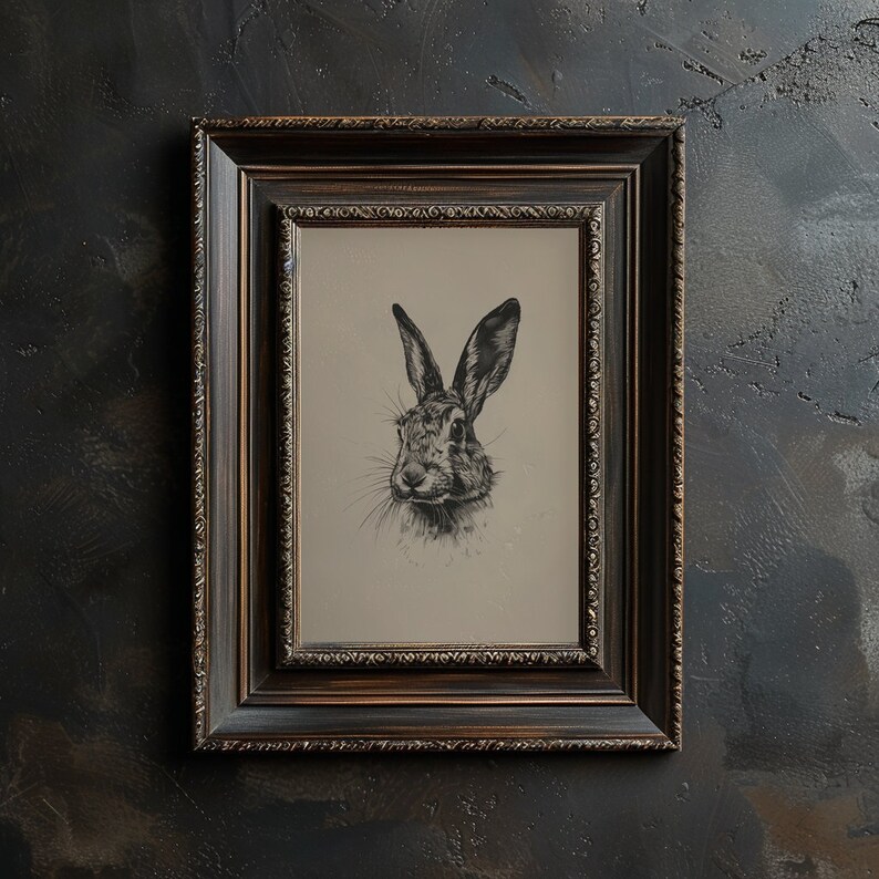 Vintage Rabbit Wall Art Rabbit Portrait Drawing Cute Bunny Nursery ...