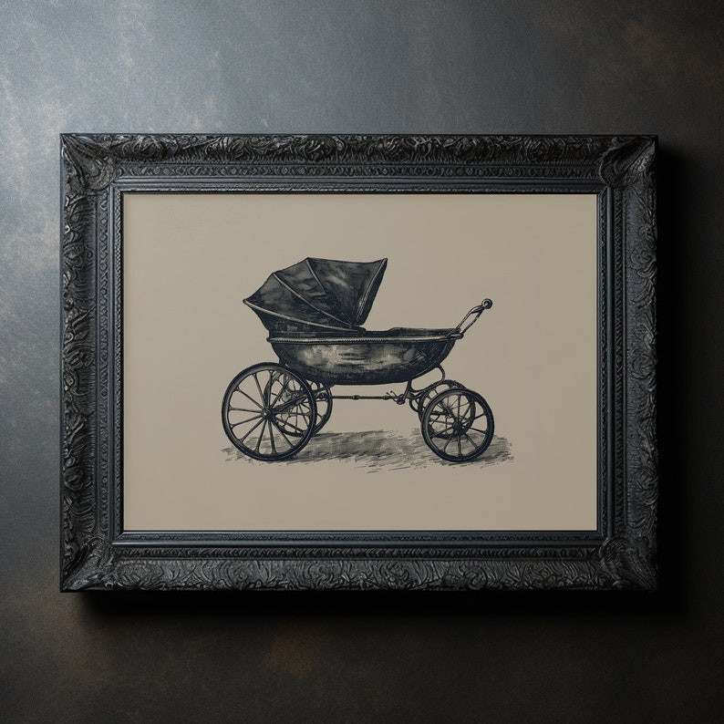 Antique Stroller Wall Art Printable Vintage Baby Carriage Print Dark ...
