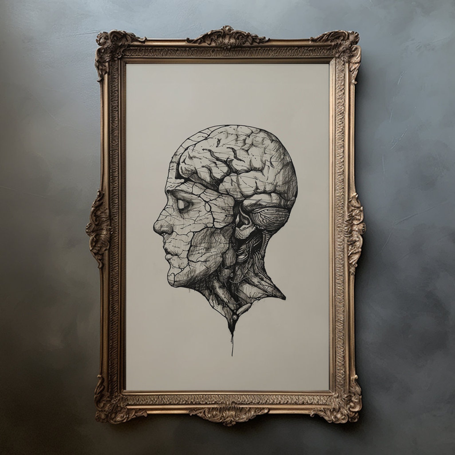 Human Phrenology Head Wall Art Printable Gothic Human Brain Medical ...