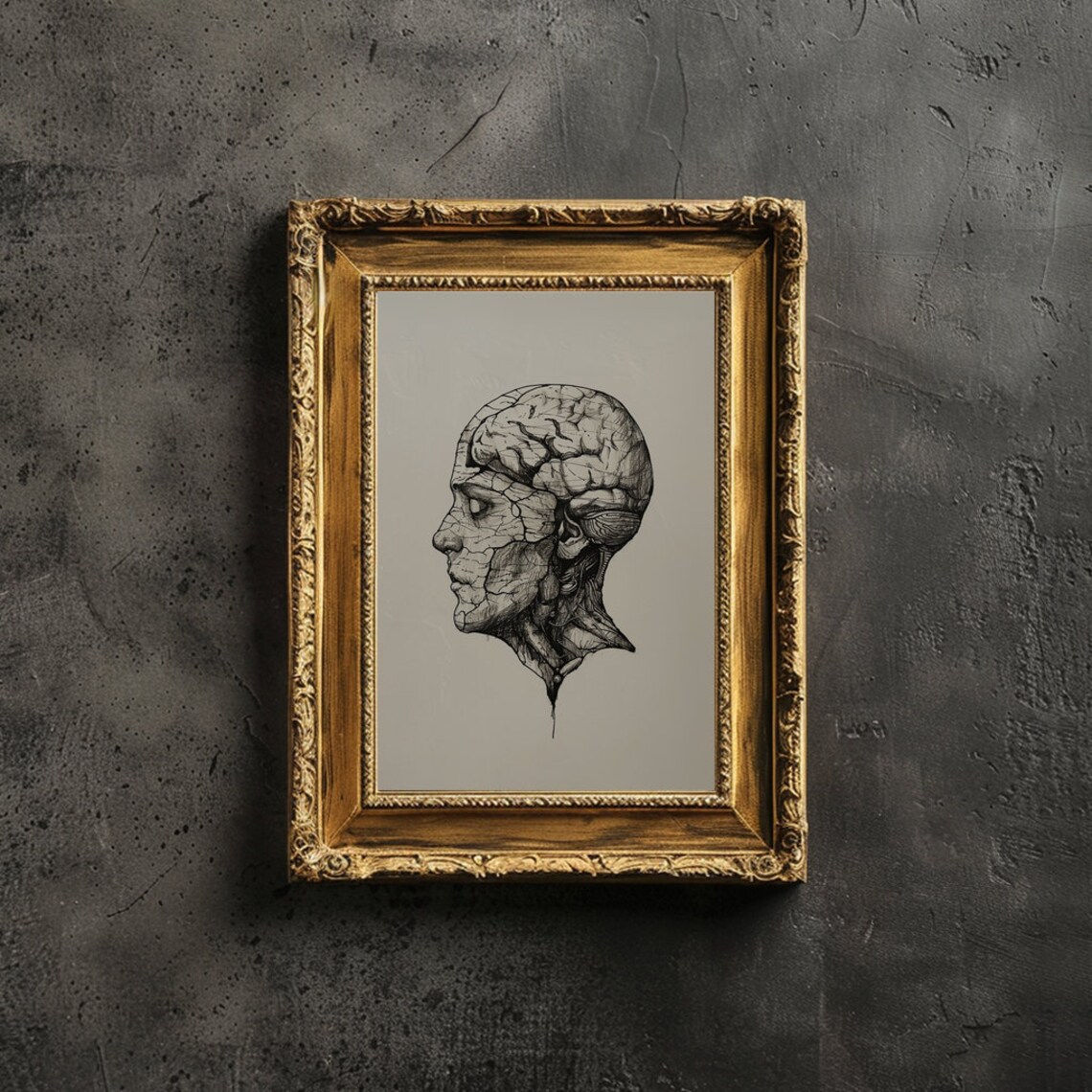 Human Phrenology Head Wall Art Printable Gothic Human Brain Medical ...