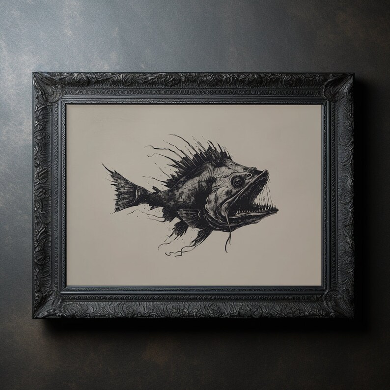 Anglerfish Wall Art Printable Vintage Deep Sea Print Dark Gothic Decor ...