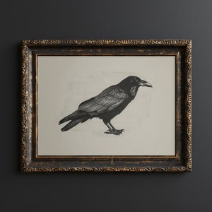 Goth Girl Crow Print on Sepia, Printable Eclectic Wall Raven Digital ...