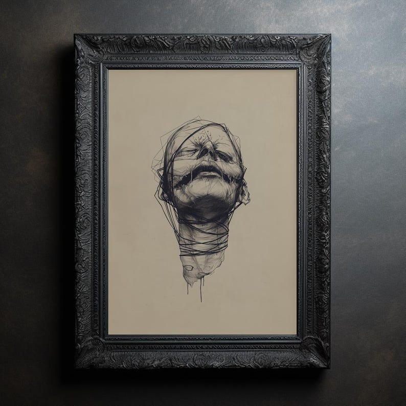 Shrunken Head Art Halloween Creepy Face Wall Print Halloween Printable ...