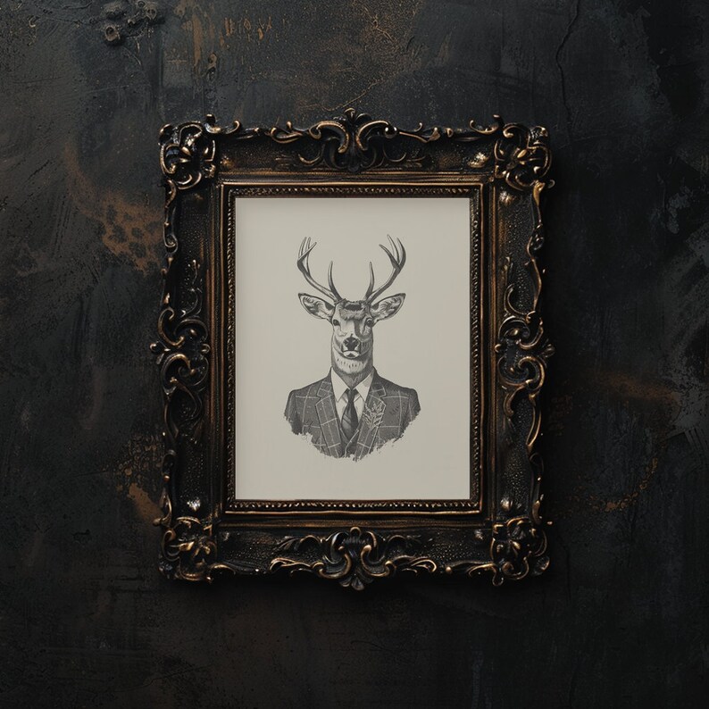 Deer With Antlers Wearing a Suit Digital Wall Art Print, Printable ...