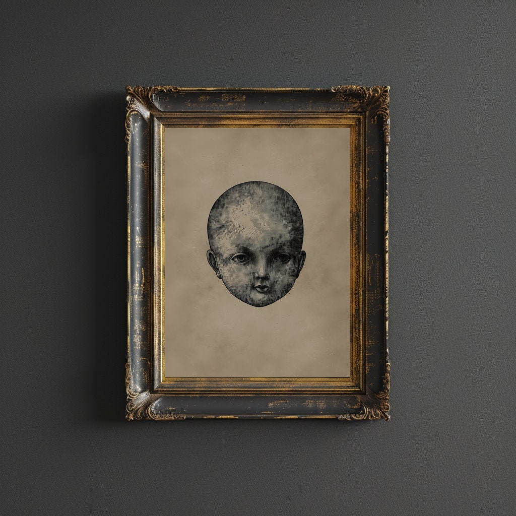 Doll Head Printable Artwork, Goth Unique Doll Face Print, Creepy ...