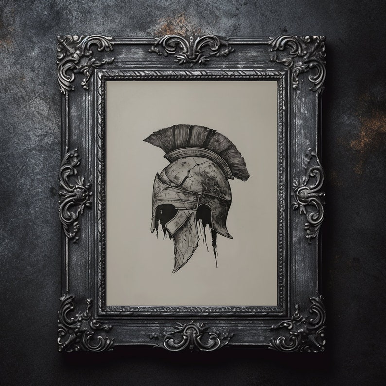 Spartan Helmet Wall Art Printable Vintage Greek Print Dark Gothic Decor ...