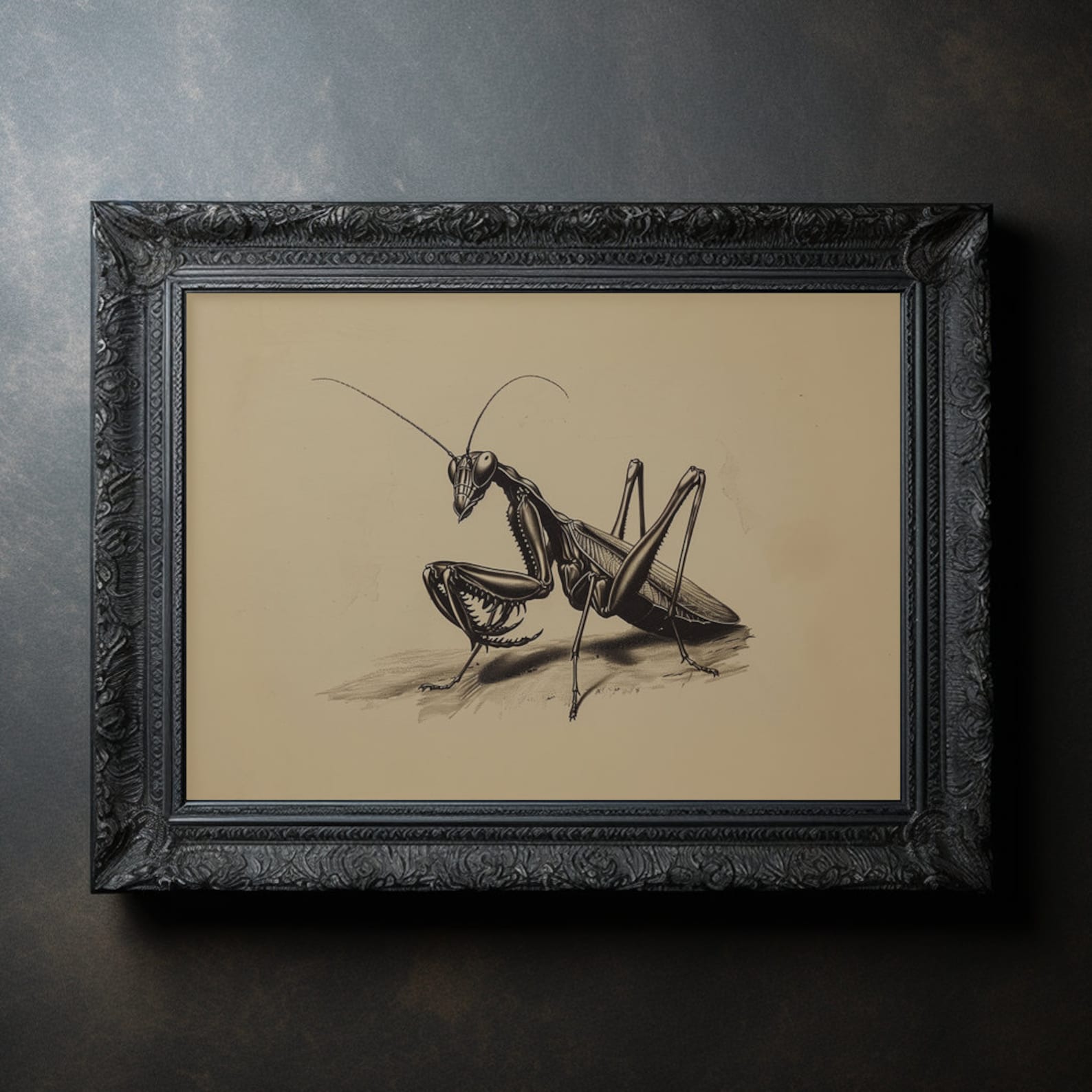 Praying Mantis Wall Art Moody Insect Printable Vintage Insect Drawing ...