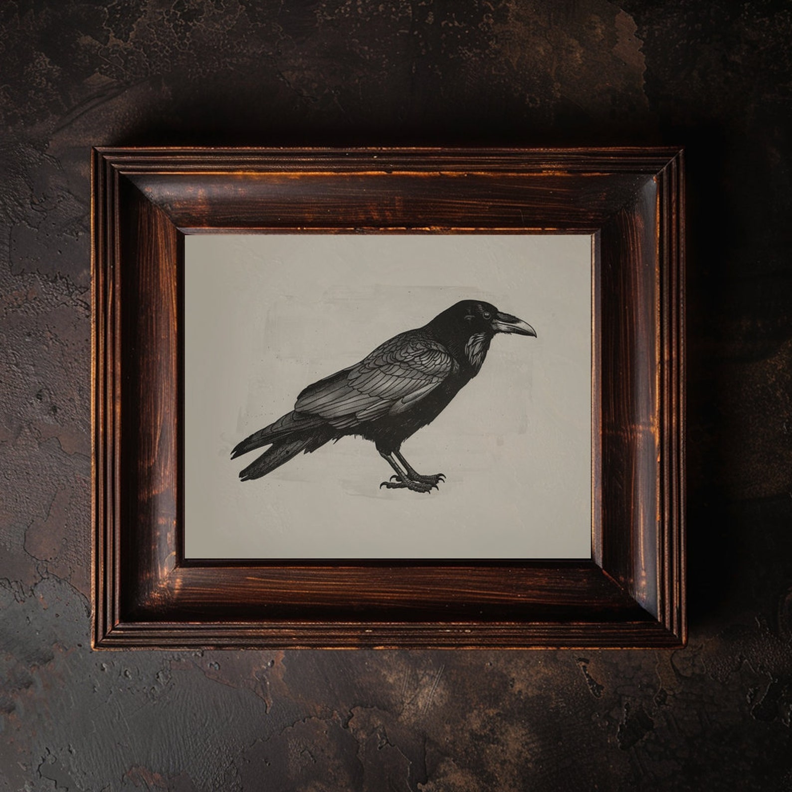Goth Girl Crow Print on Sepia, Printable Eclectic Wall Raven Digital ...