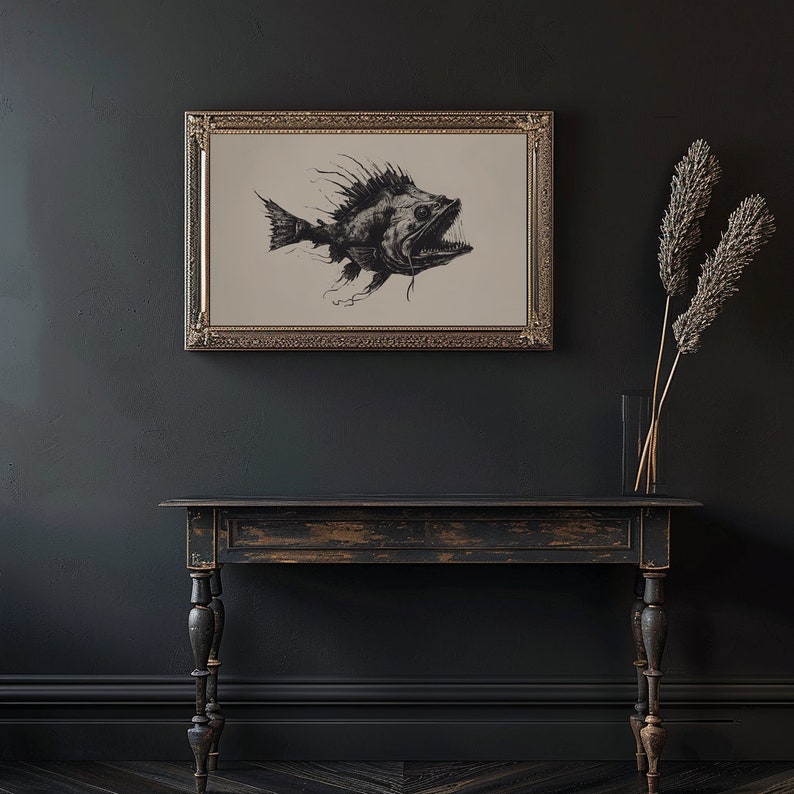 Anglerfish Wall Art Printable Vintage Deep Sea Print Dark Gothic Decor ...