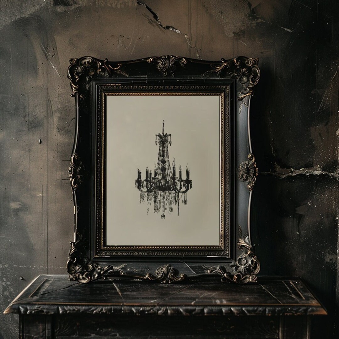 Gothic Chandelier Wall Art Print, Eclectic Ceiling Light Artwork, Goth ...
