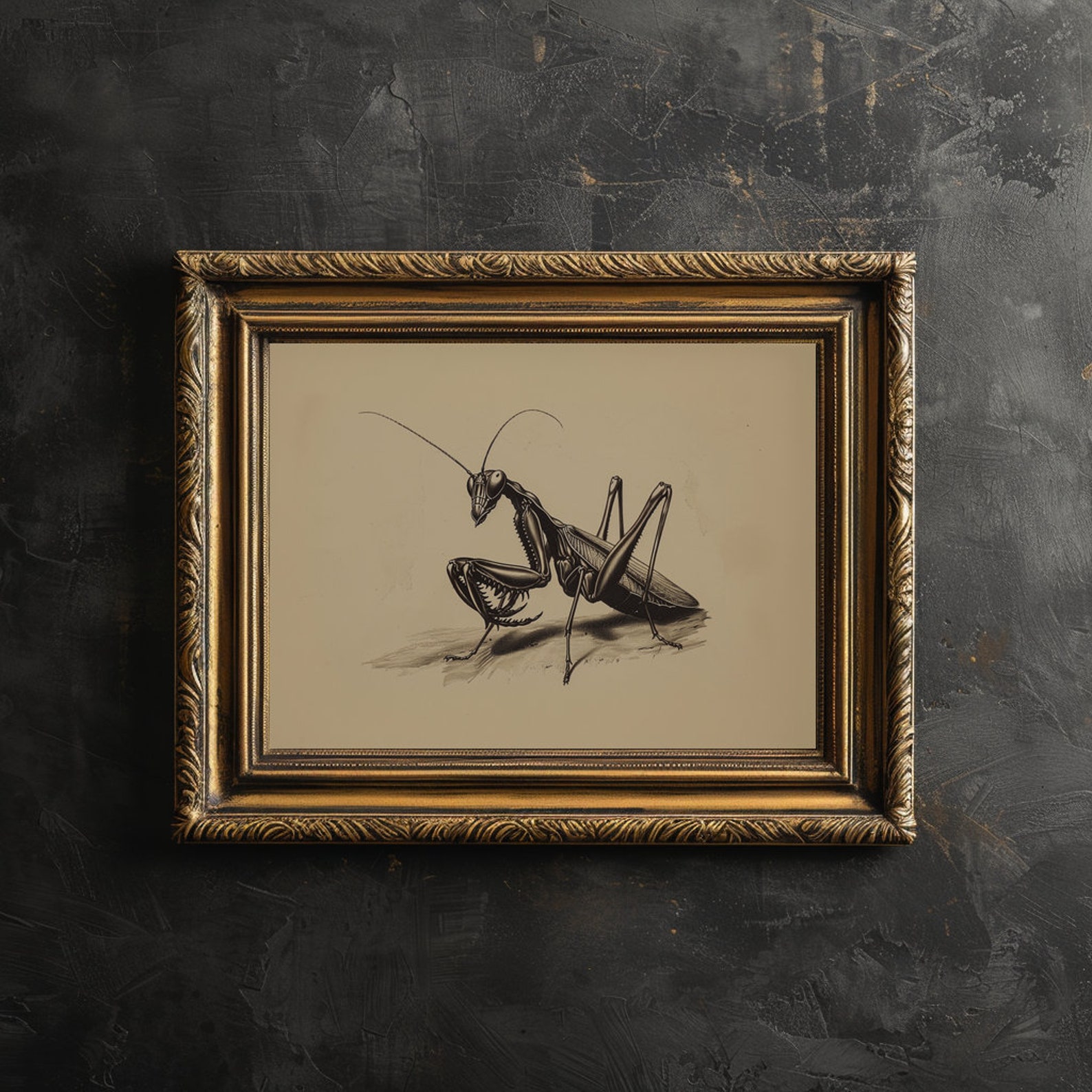 Praying Mantis Wall Art Moody Insect Printable Vintage Insect Drawing ...
