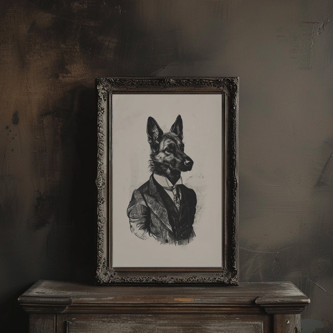 German Shepherd Wearing a Suit Wall Art, Printable German Shepherd ...