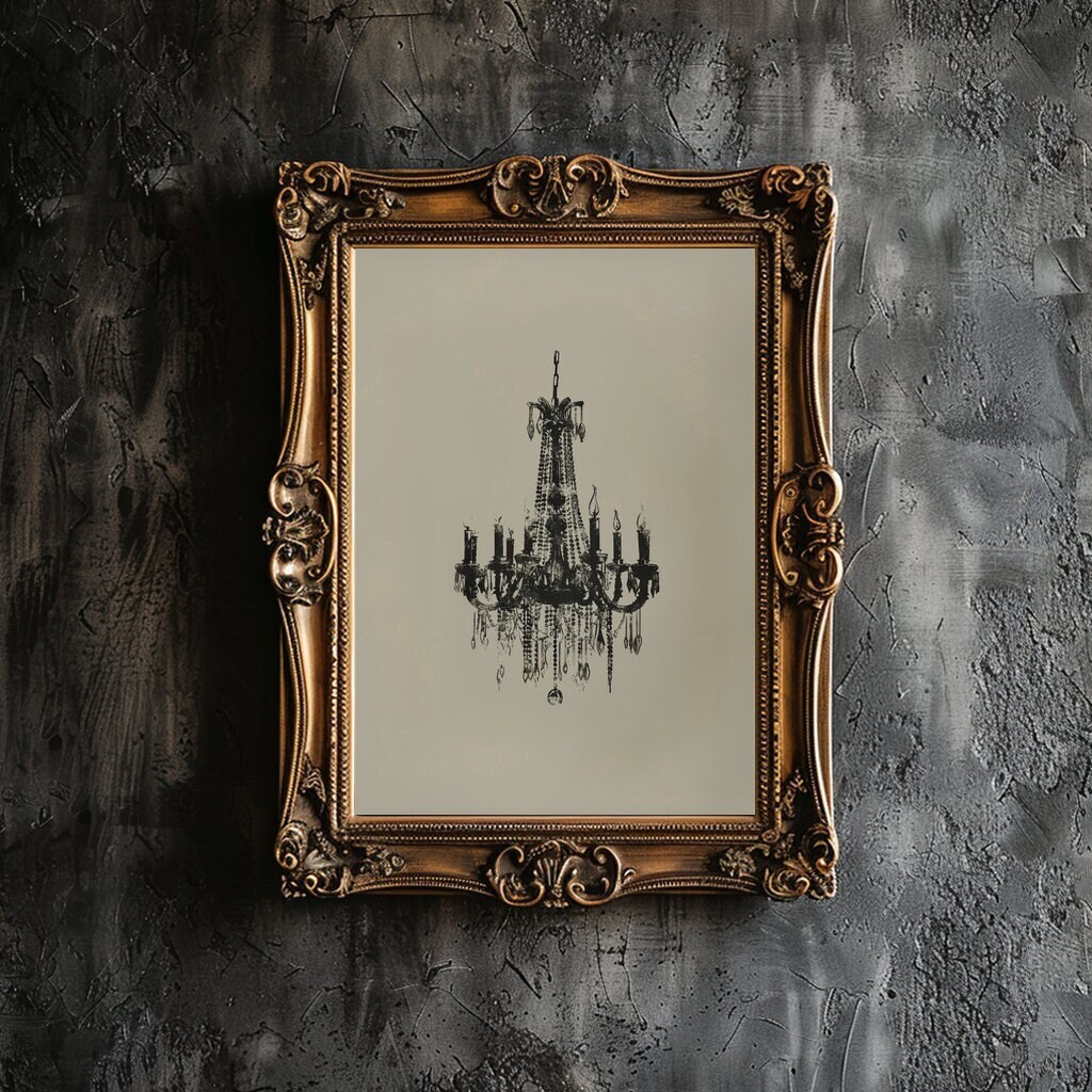 Gothic Chandelier Wall Art Print, Eclectic Ceiling Light Artwork, Goth ...