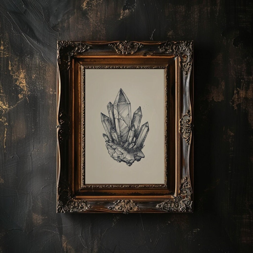 Crystal Cluster Wall Art Printable Crystal Illustration Gothic Crystals ...