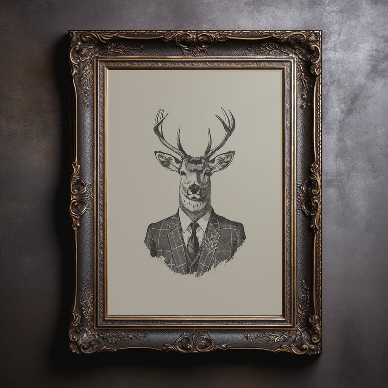 Deer With Antlers Wearing a Suit Digital Wall Art Print, Printable ...