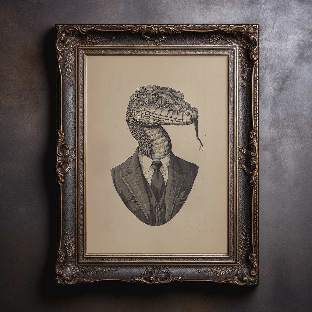 Snake in a Suit Wall Art Printable Vintage Snake Portrait Illustration ...