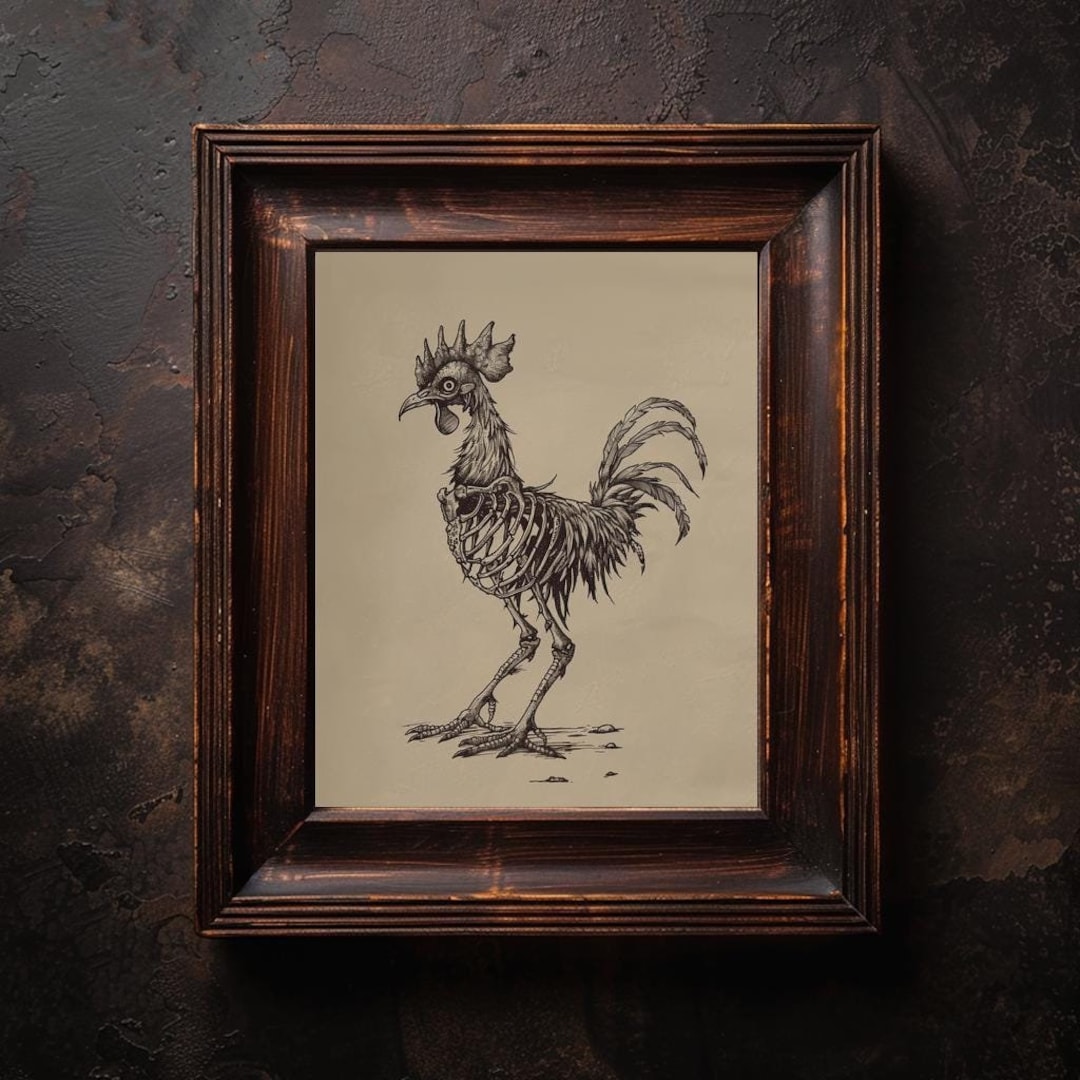 Rooster Skeleton Wall Art Printable Vintage Rooster Drawing Antique ...