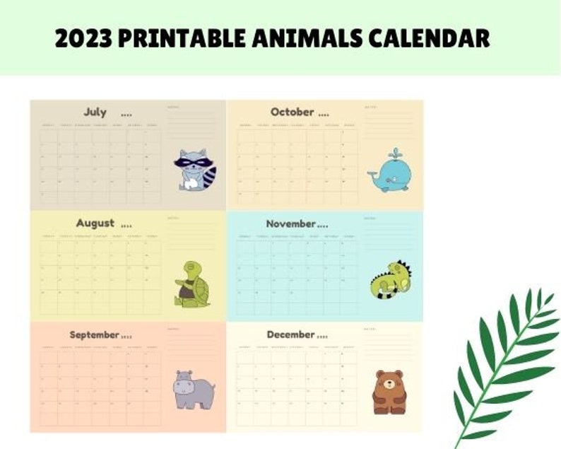 PRINTABLE 2023 Kids Animals Calendar - Etsy