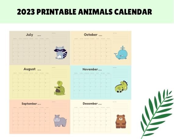 PRINTABLE 2023 Kids Animals Calendar - Etsy