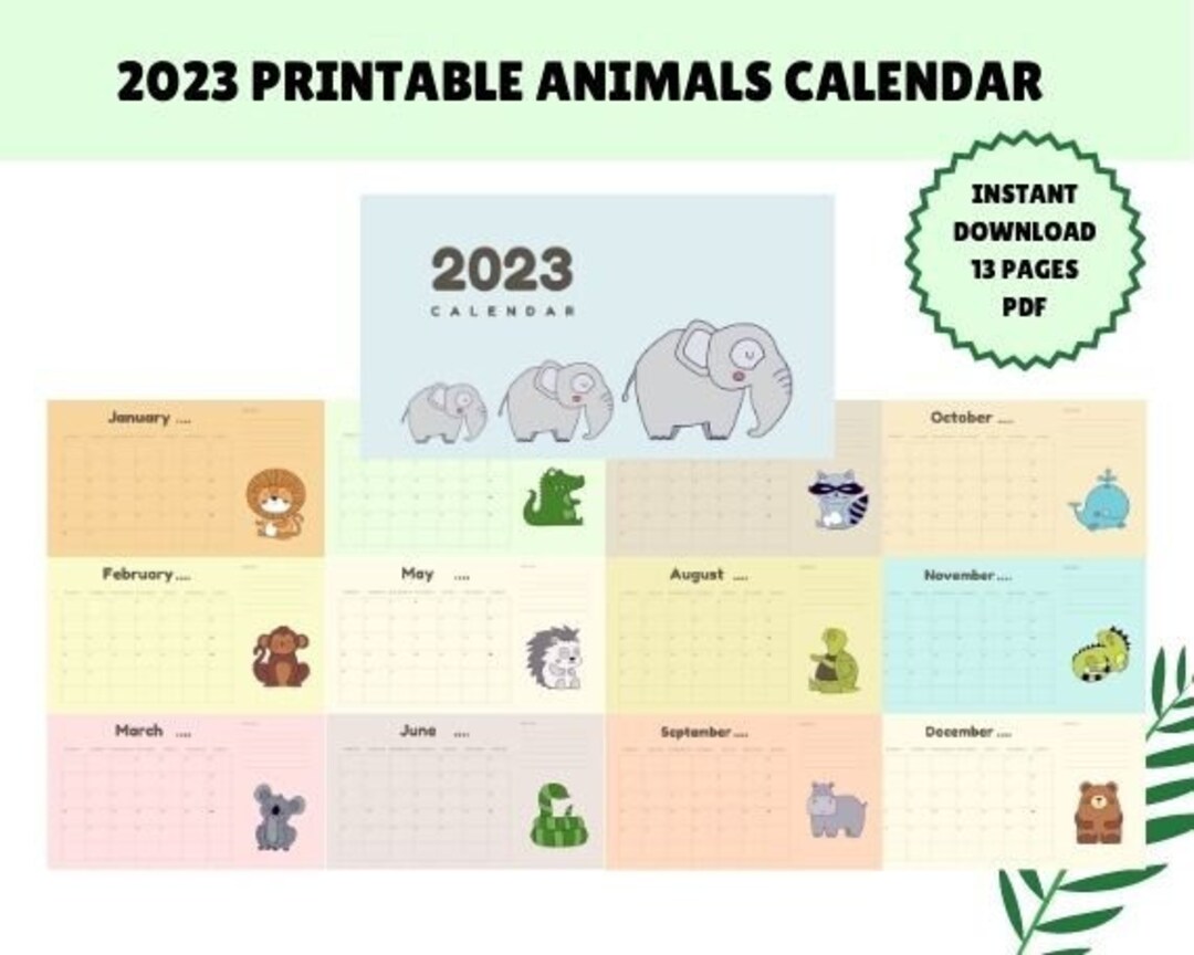PRINTABLE 2023 Kids Animals Calendar - Etsy