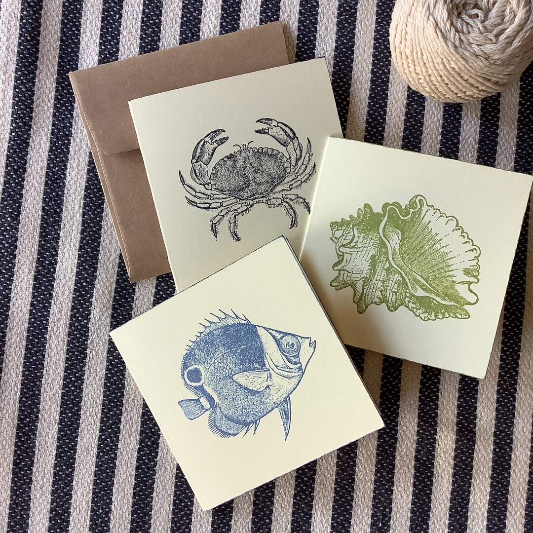Mini Beach Notecard Set: Hand Stamped Ocean Cards With Envelopes - Etsy