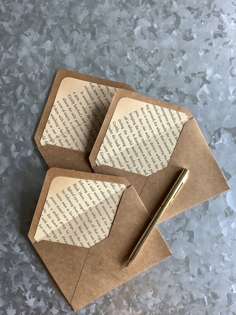 Vintage Book Page Lined 4 BAR Envelopes | Pack of 8 - Etsy