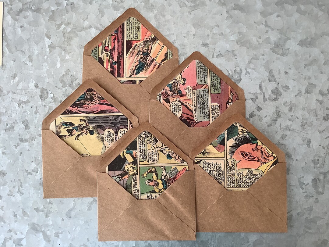 Vintage Comic Book Hand-lined Envelopes, Set of 8 - Etsy