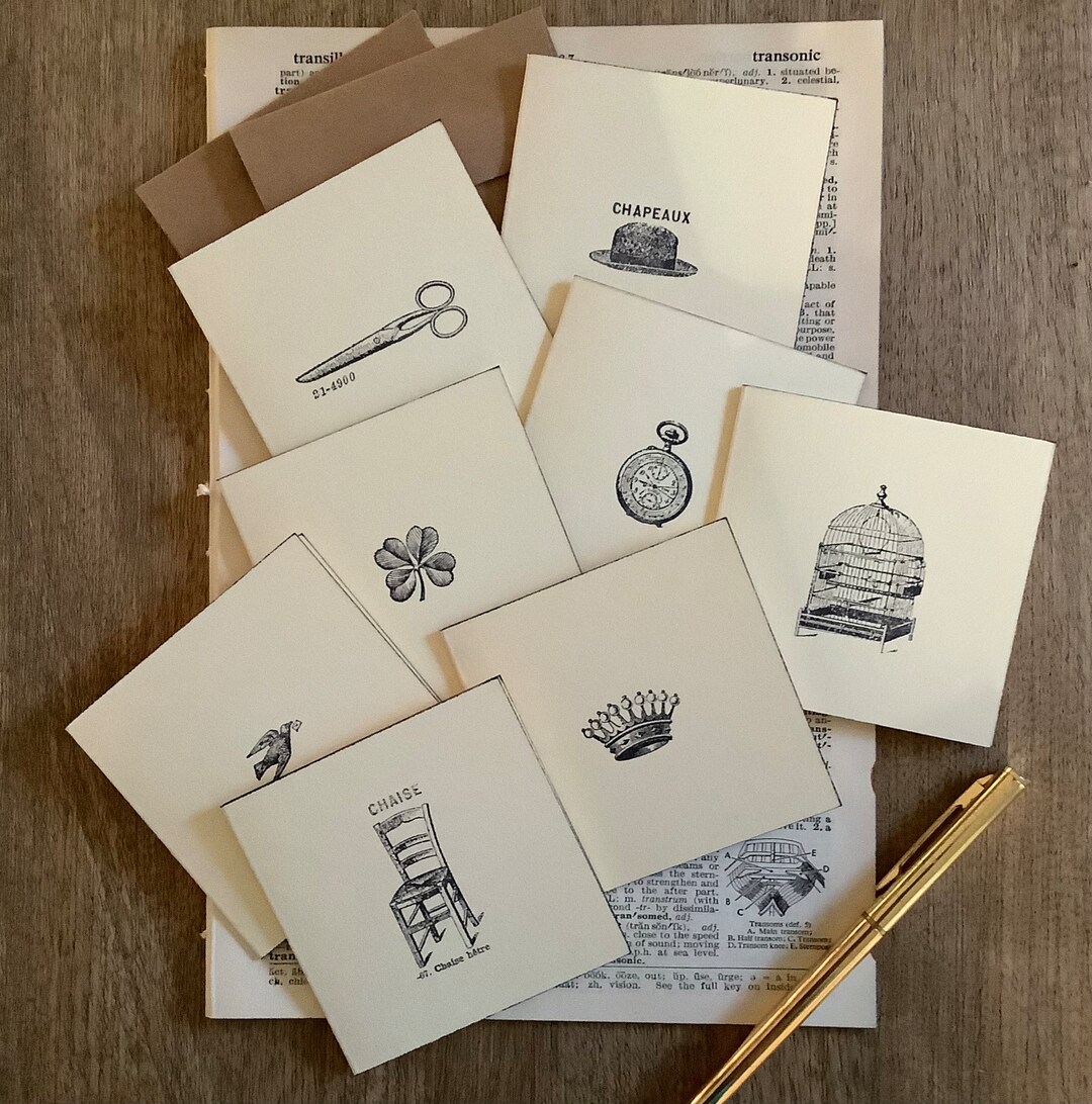 Vintage Curiosities Small Notecards Set of 8 With Kraft Envelopes - Etsy