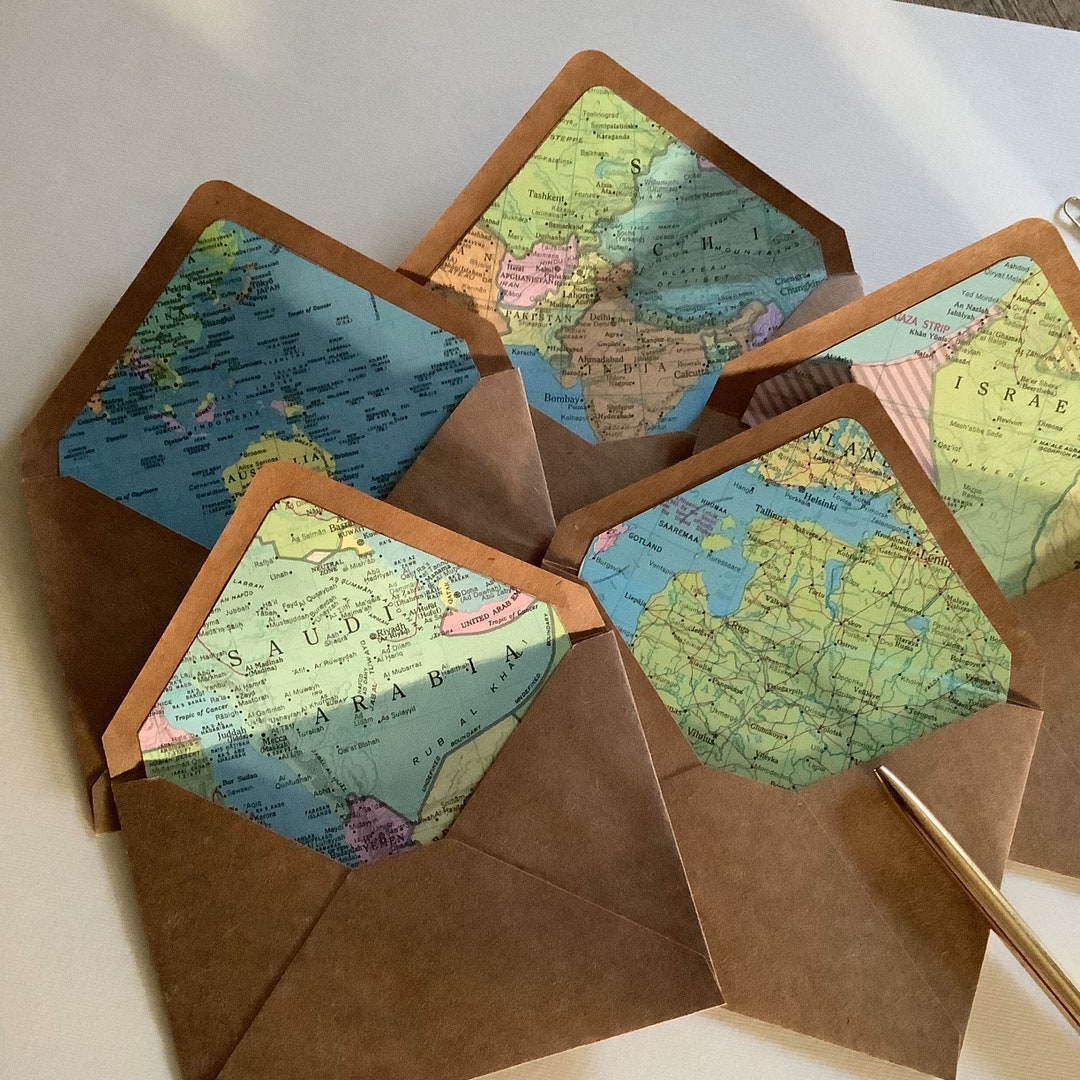 Vintage Maps Lined 4 BAR Envelopes | Pack of 8 - Etsy