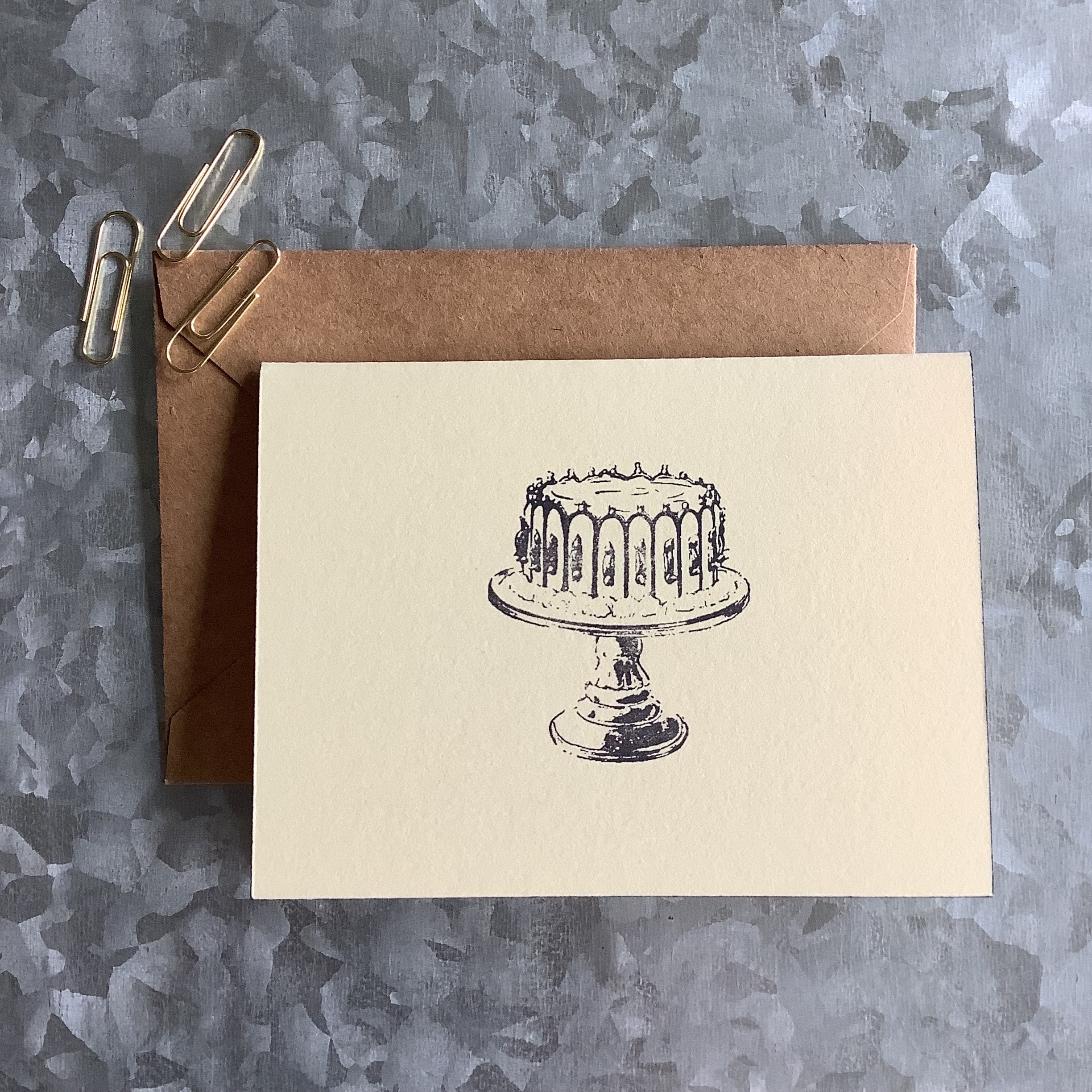 Vintage Cake Hand Stamped Cards Set of 10 in Ivory With Kraft Envelopes ...