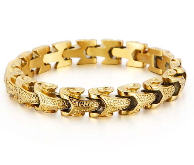 Dragon Snake Link Chain Mens Bracelet 316L Stainless Steel Black Gold ...
