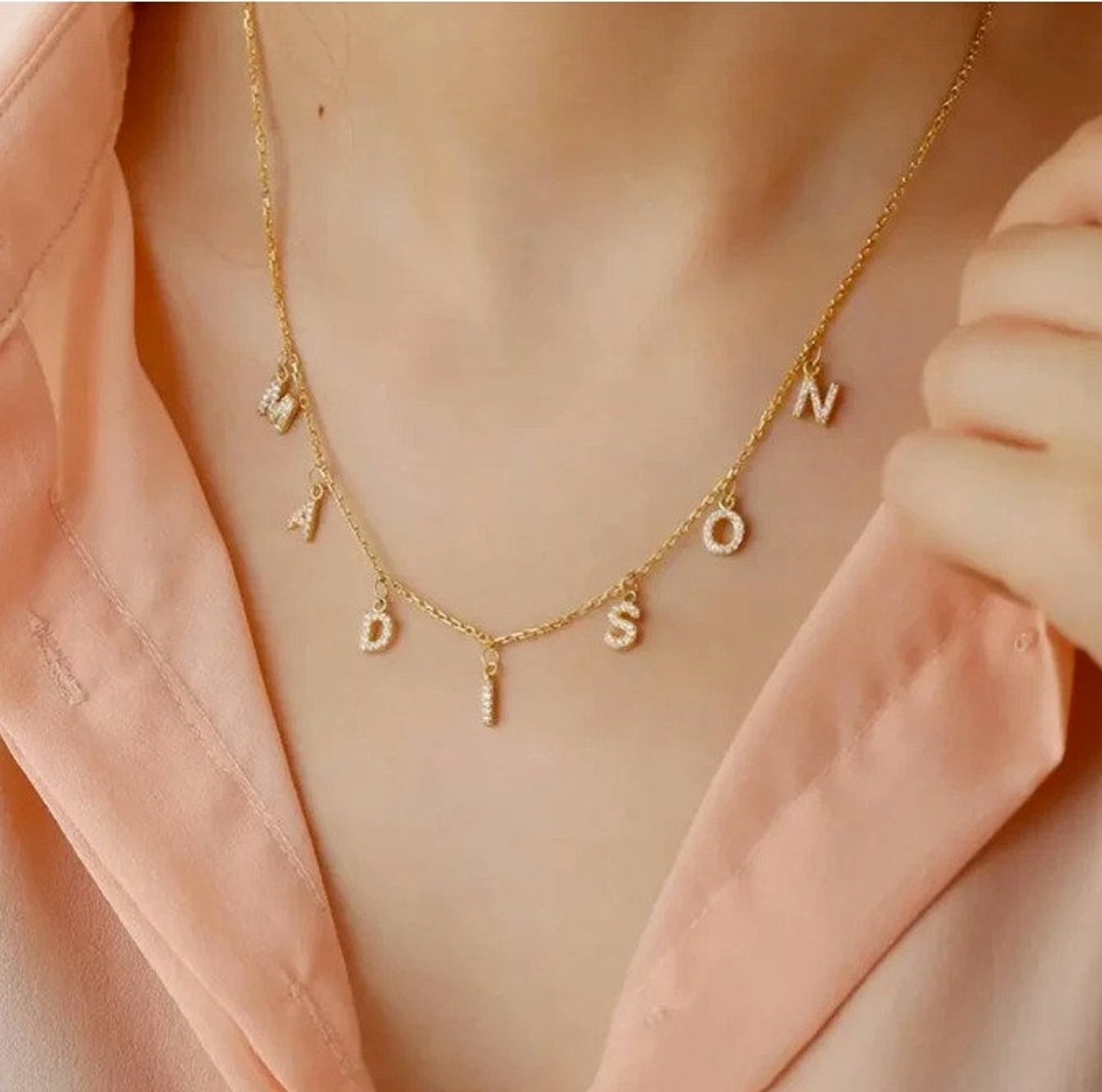 Bling Custom Letter Necklace - Dangle Letter Necklace Gold ...