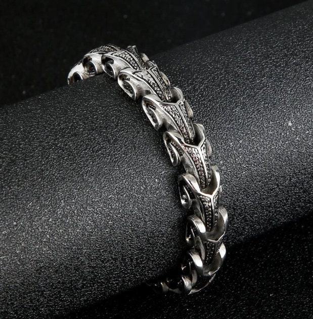 Dragon Snake Link Chain Mens Bracelet 316L Stainless Steel Black Gold ...
