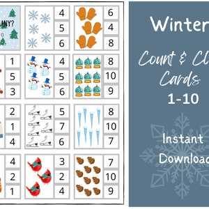 Winter Printable Count and Clip, Numbers, Preschool, Early Learners ...