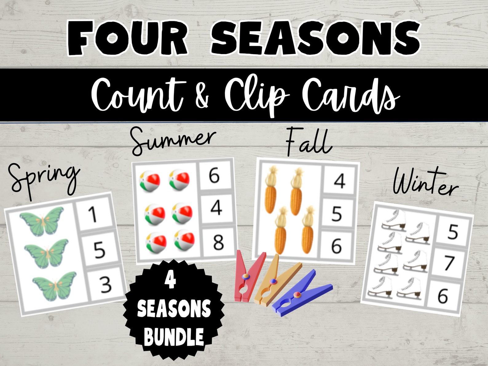 Four Seasons Count & Clip Cards | Spring | Summer | Fall | Winter ...
