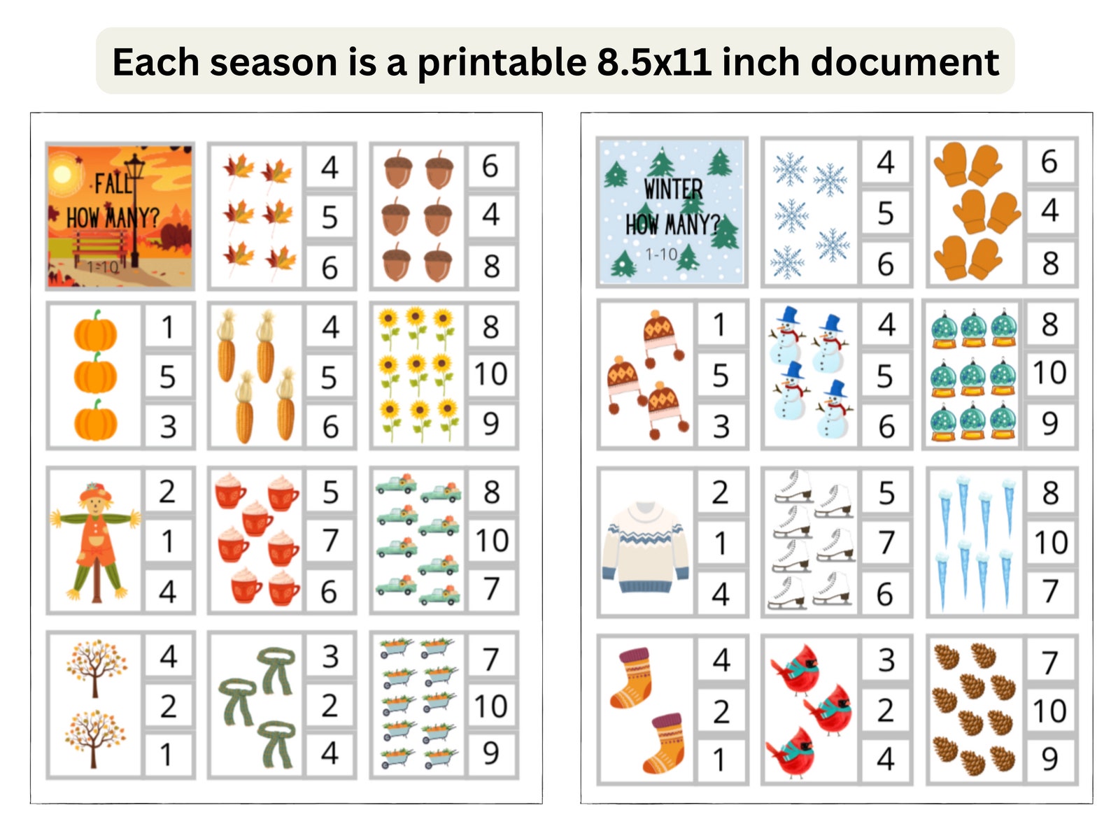 Four Seasons Count & Clip Cards | Spring | Summer | Fall | Winter ...
