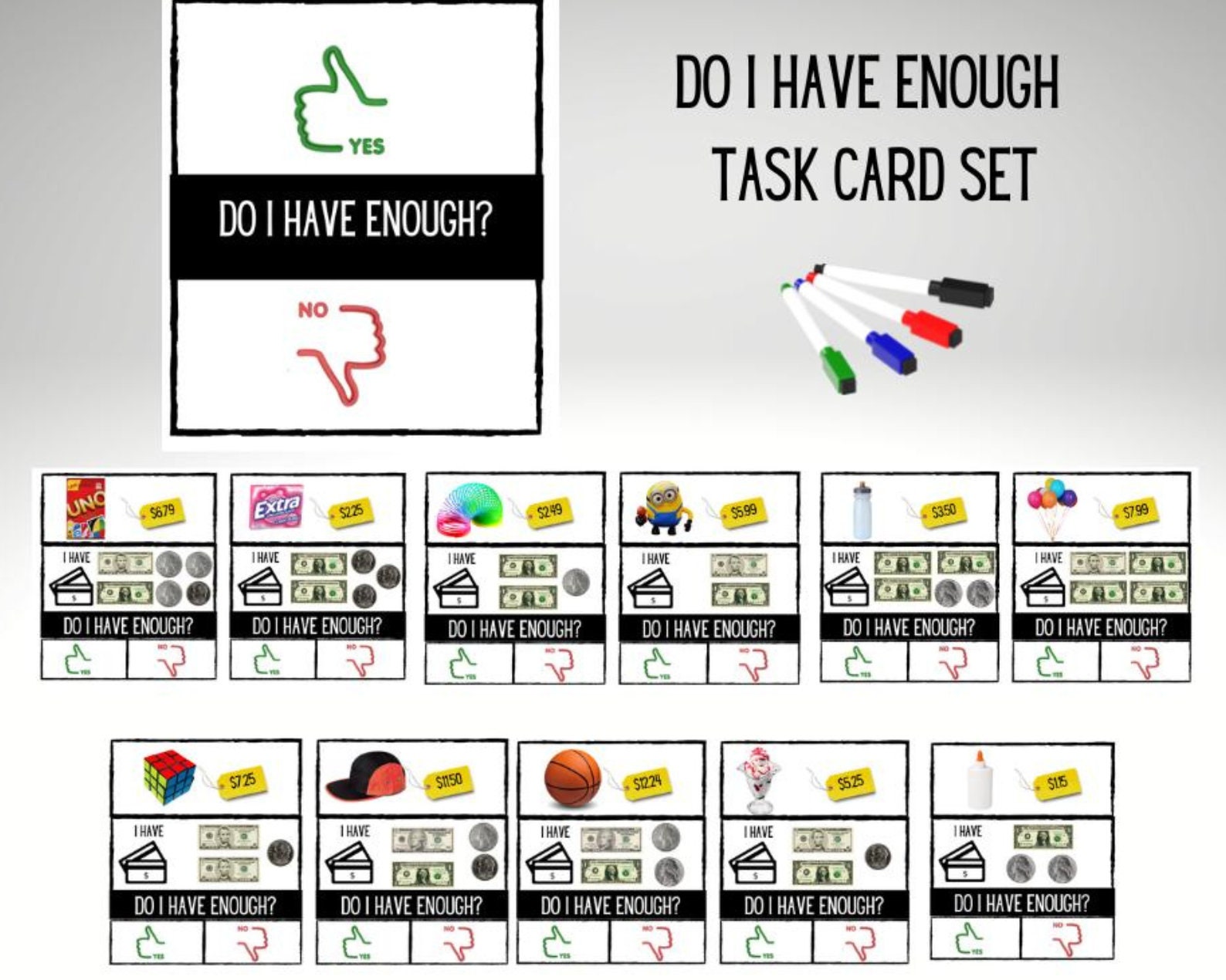 Money Math Task Cards | Do I Have Enough? | Life Skills | Real Pictures ...