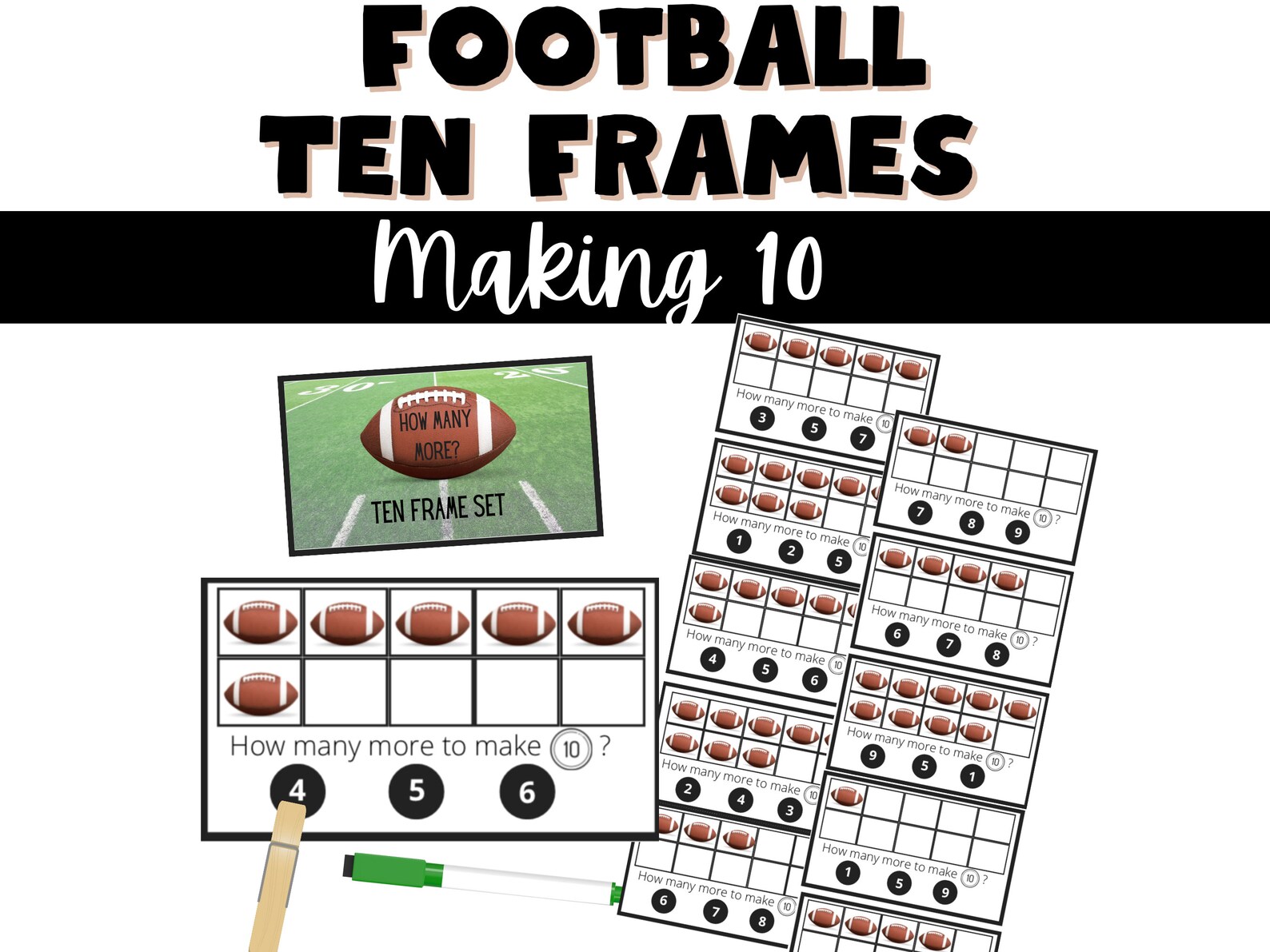 Football Making Ten | Ten Frames Set | How Many More to Make 10 ...
