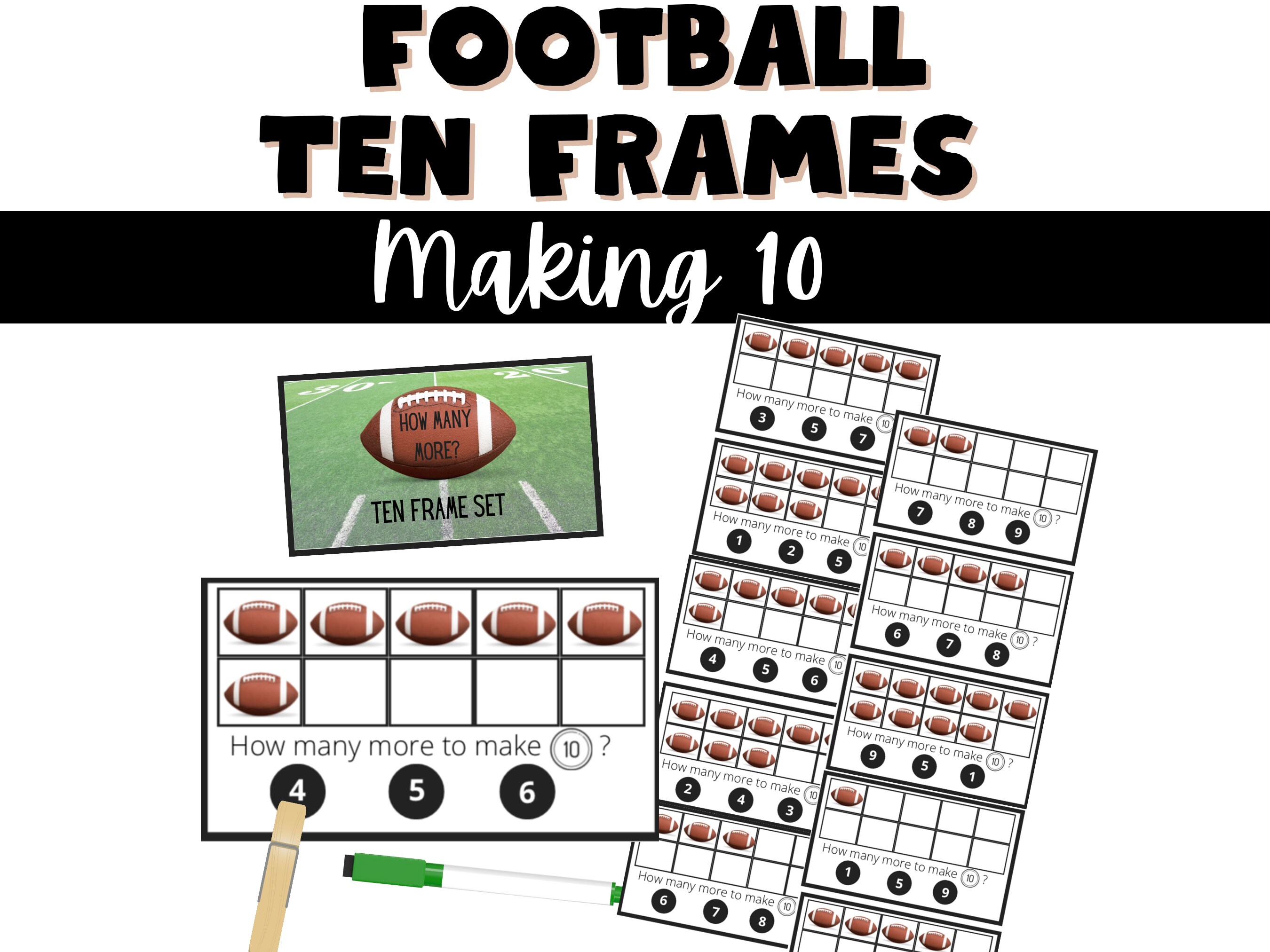 Football Making Ten | Ten Frames Set | How Many More to Make 10 ...