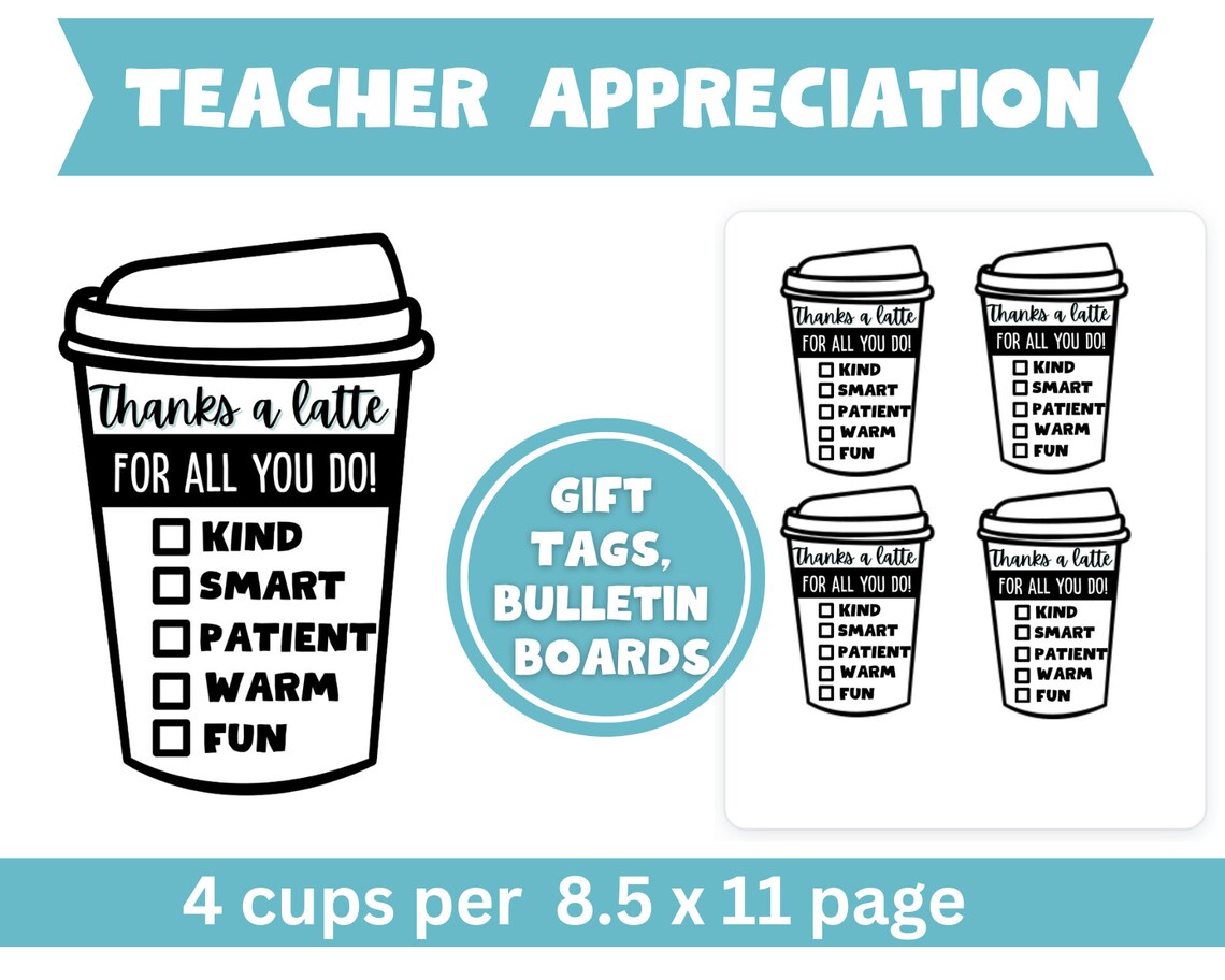Teacher Appreciation Week Printable Poster, Thank You Teacher Gift Tag ...