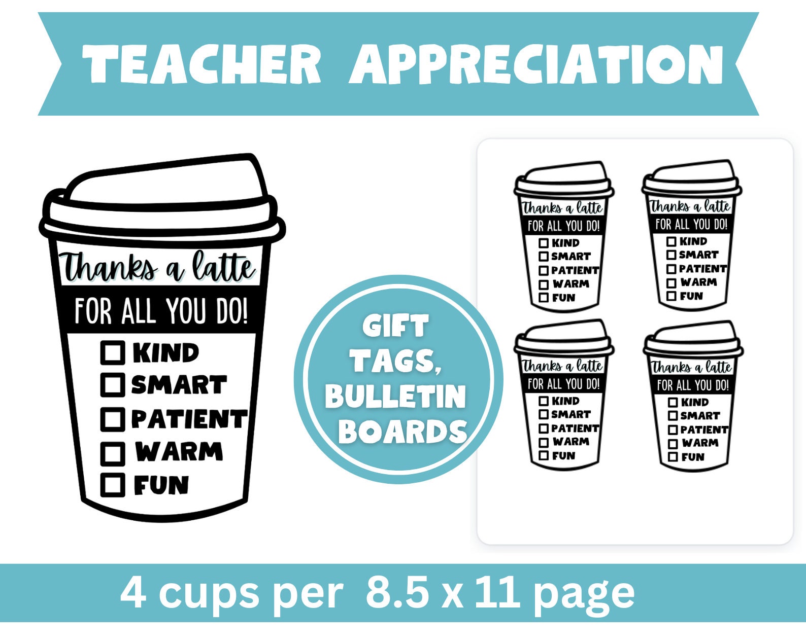 Teacher Appreciation Week Printable Poster, Thank You Teacher Gift Tag ...