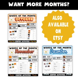 November Words of the Month | Word Wall | Fall Activity | Thanksgiving ...